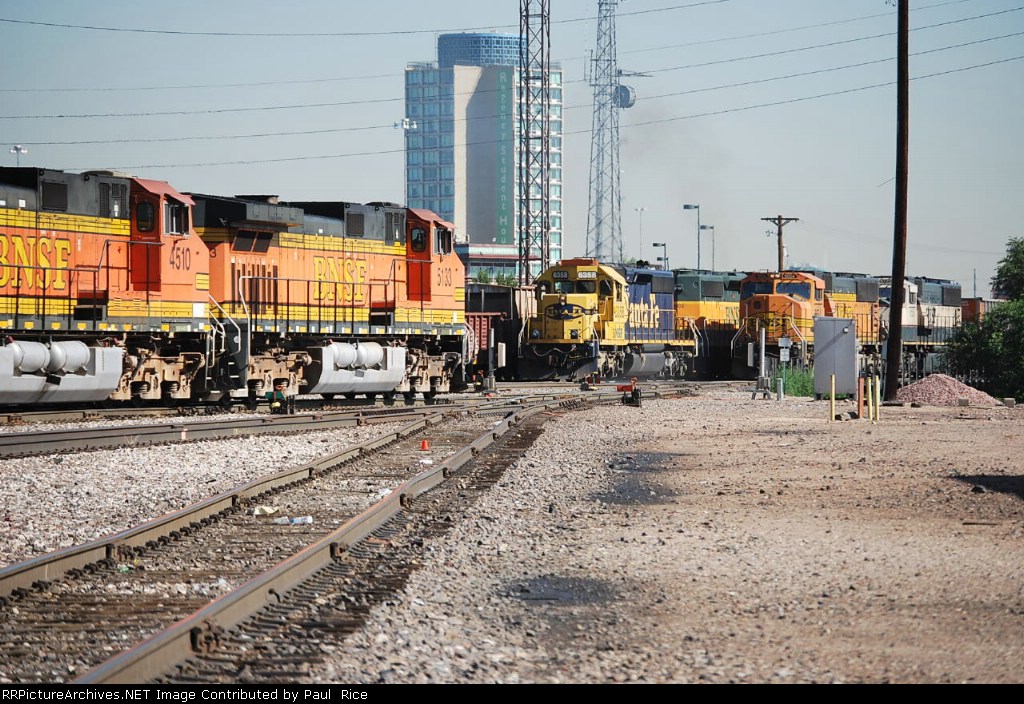 Three BNSF Trains Pulling Out Of The Yard BNSF 5133 Ready To Go Into The Yard